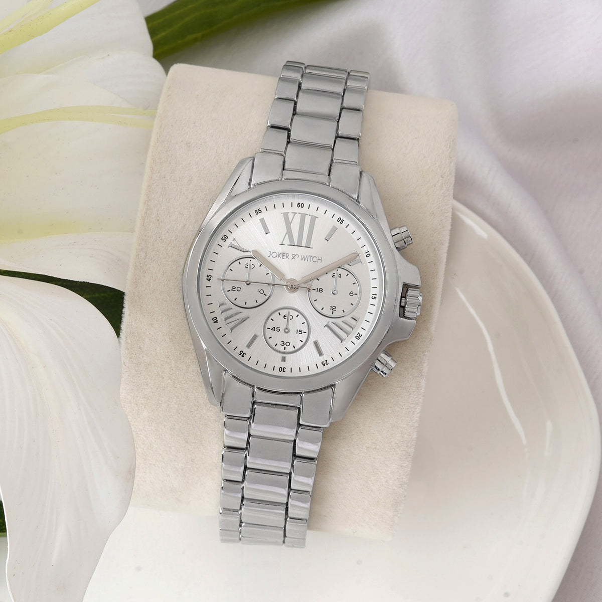 Shop online Meghan All Silver Metallic Strap Watch by Joker & Witch