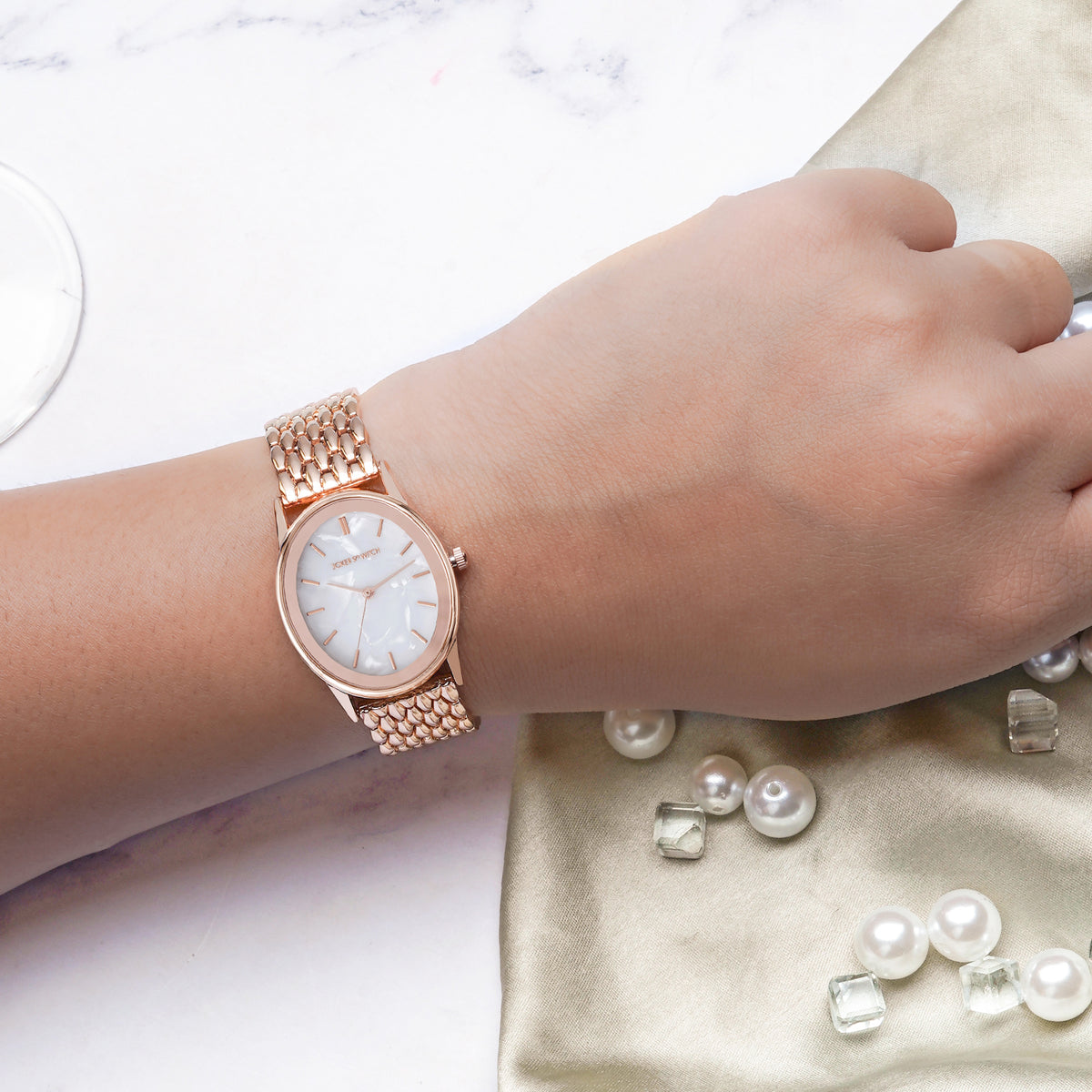 Shop online Quisp White Mop Dial Rosegold Metallic Strap Watch by Joker ...