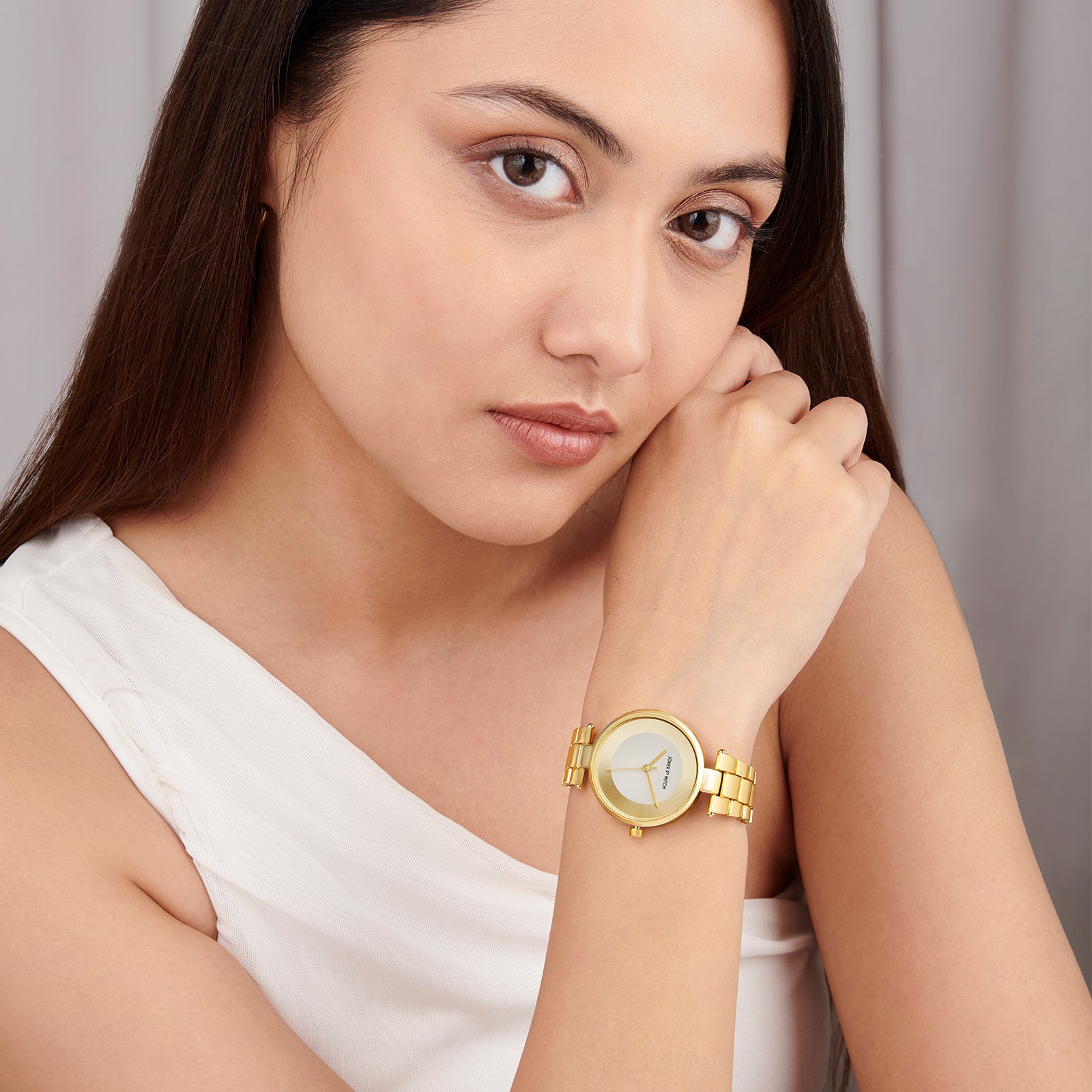 Shop Online Liora Gold Watch with Gold & White Dial and Metallic Strap ...