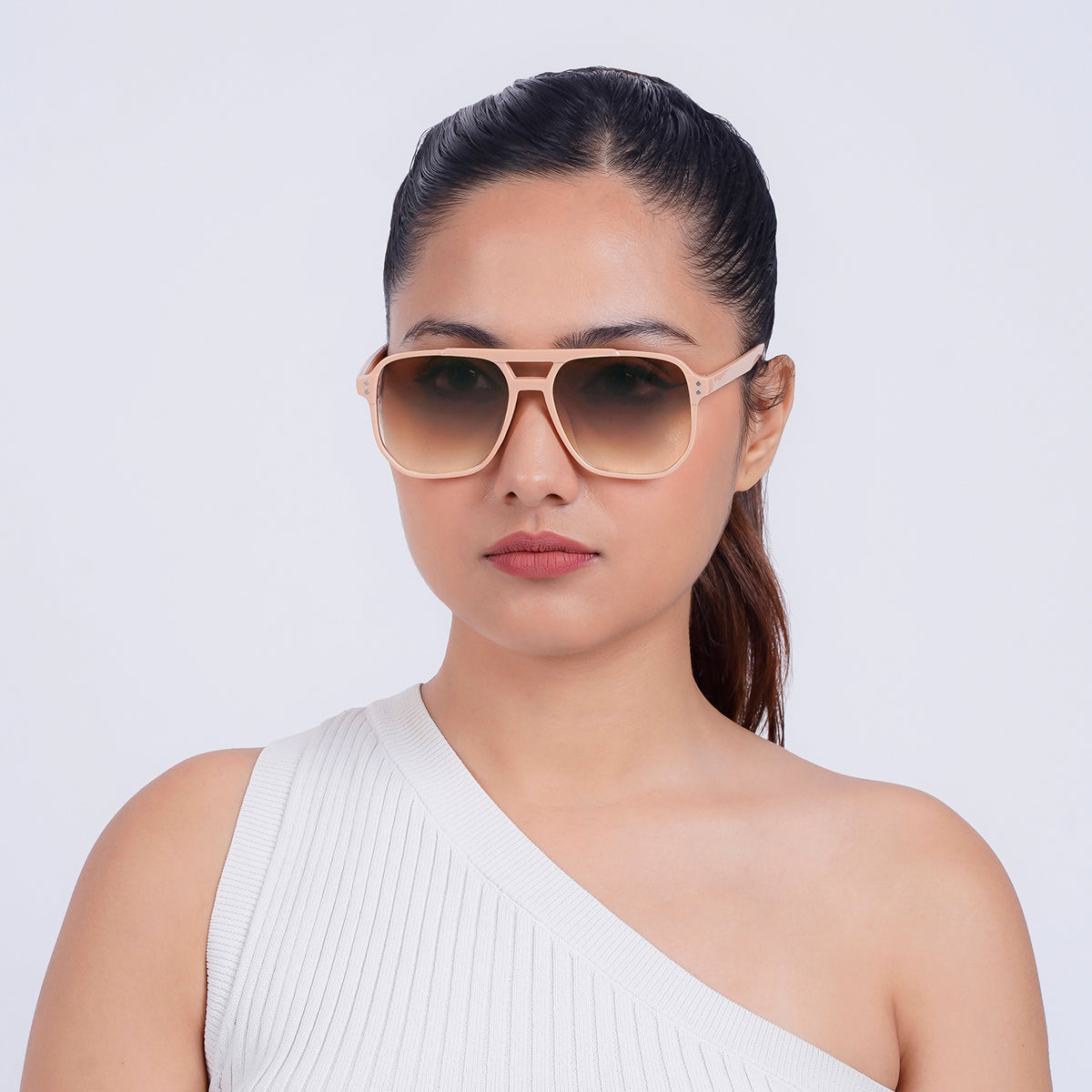 Urbana Beige & Brown Rectangular Aviators – Joker & Witch