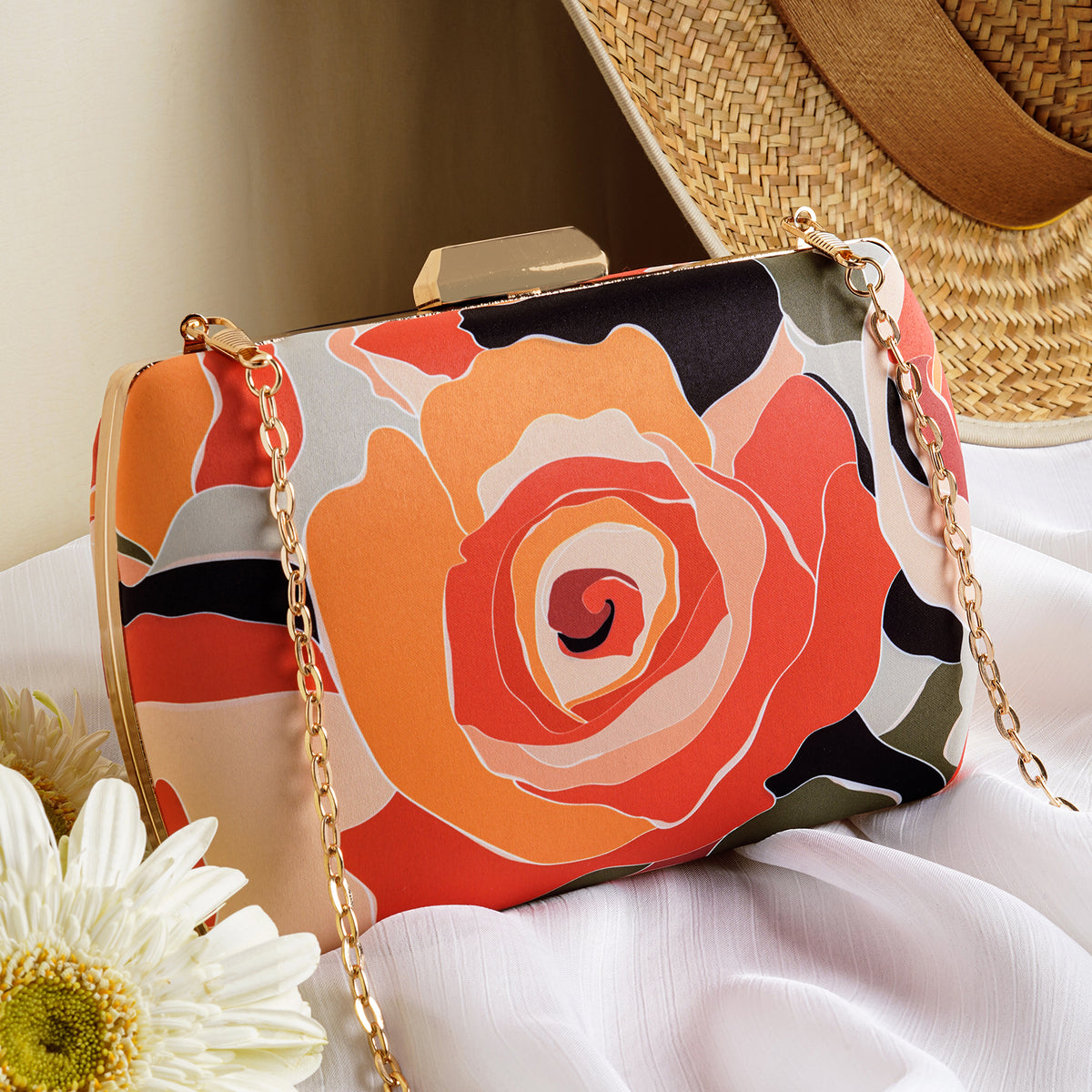 Joker & Witch Rosey Salsa Multicolour Printed Clutch For Women