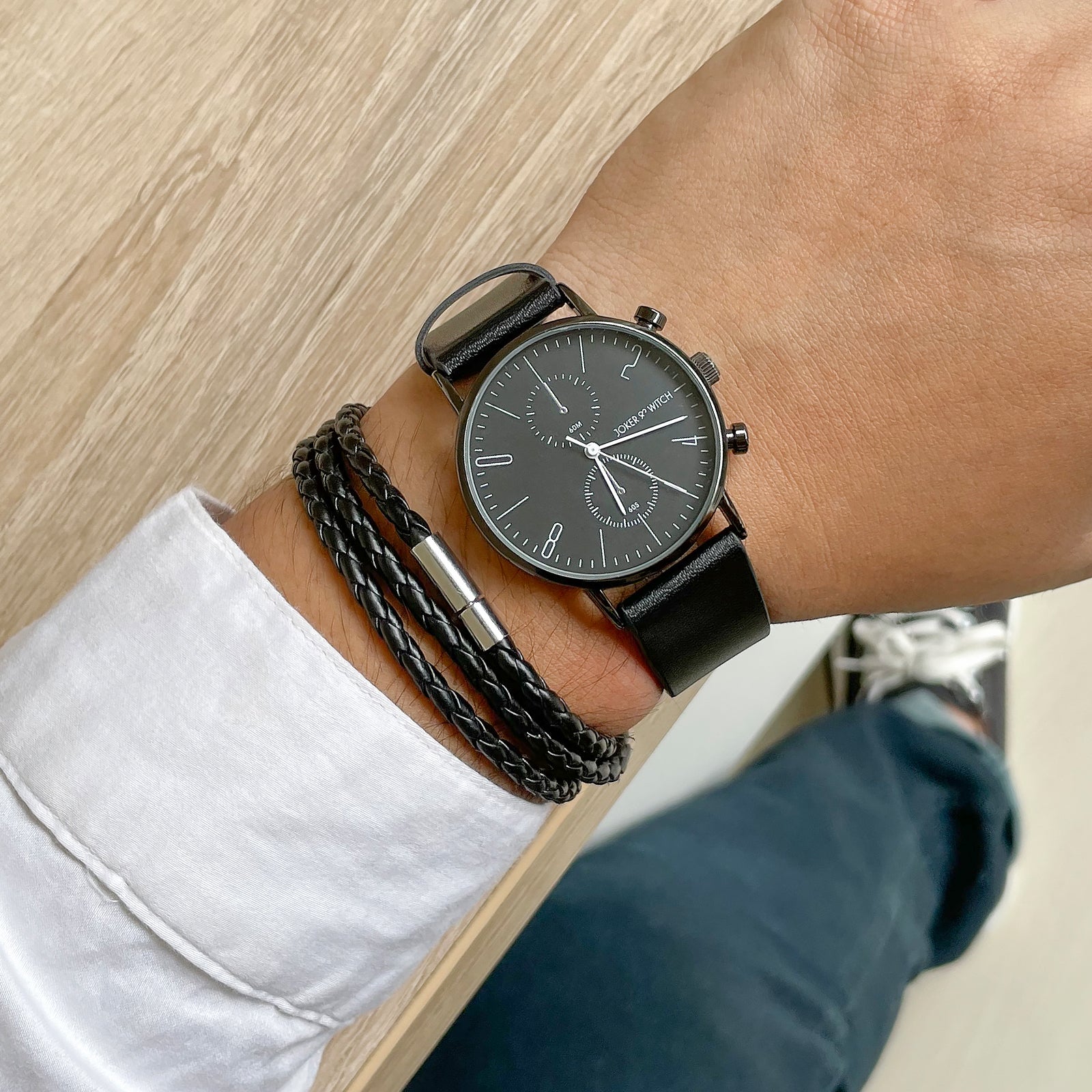Joker & Witch Doc Black Men's Watch Bracelet Stack For Men